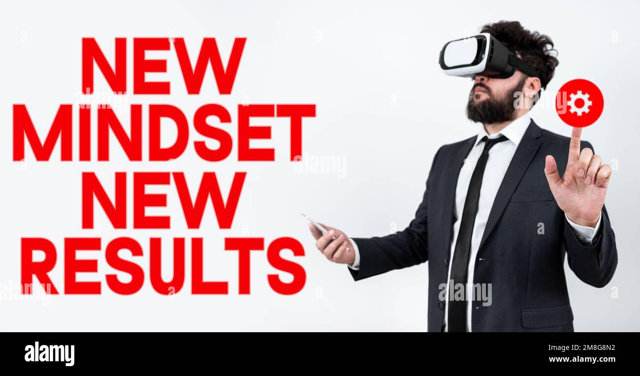 Inspiration showing sign New Mindset New Results. Business showcase ...