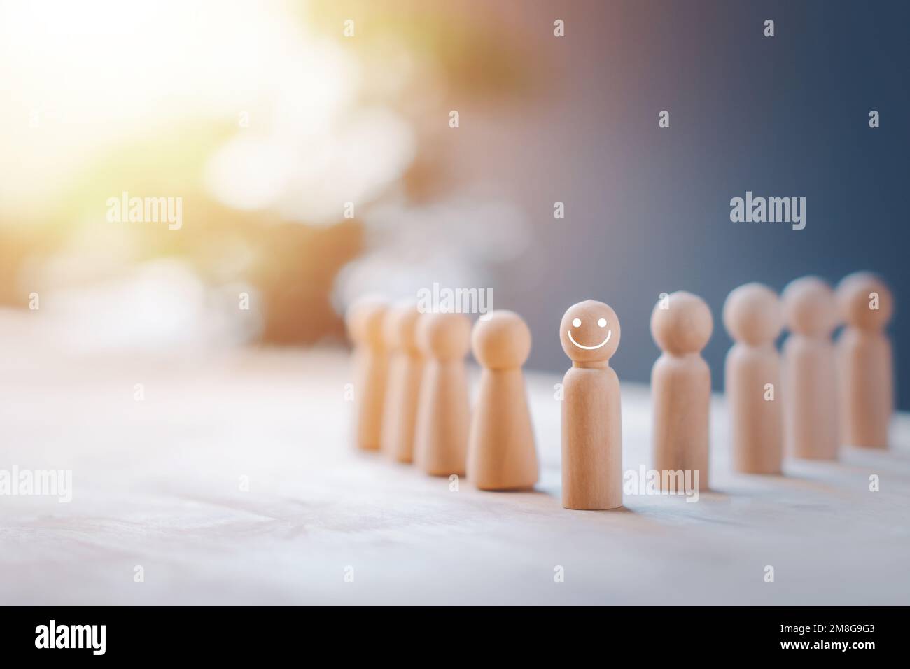 HR manager (human resources) or Employer. Wooden doll wite face smile ...