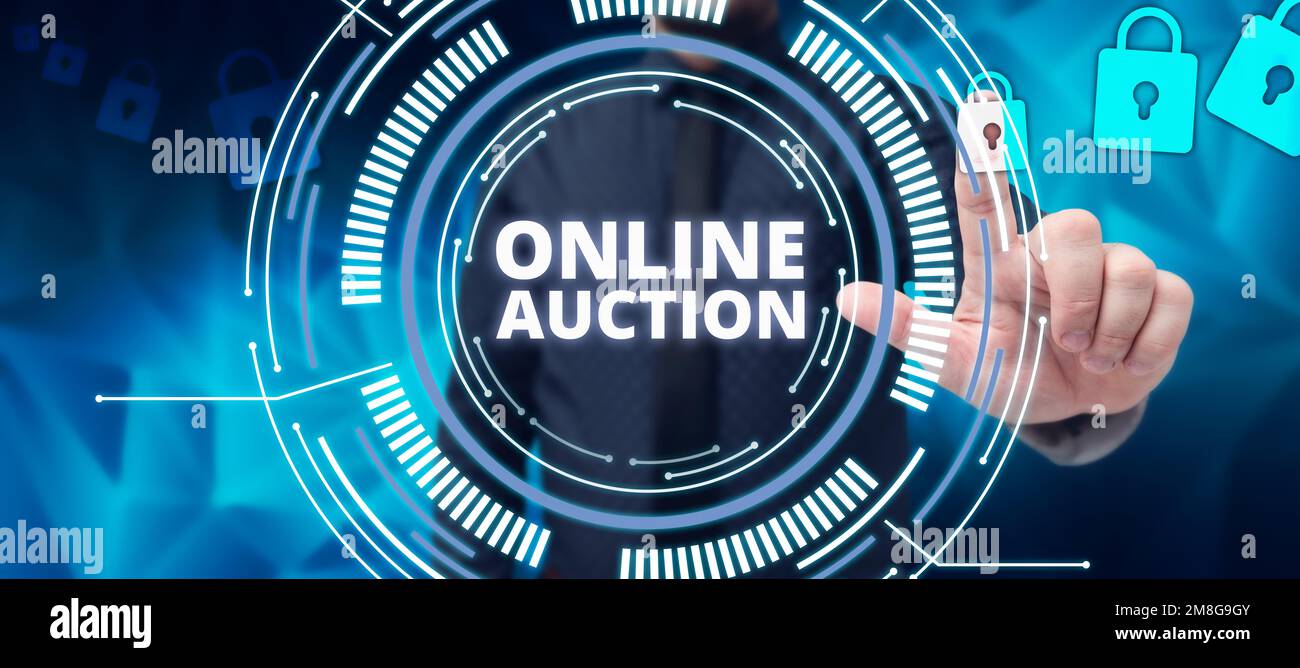 Sign displaying Online Auction, Concept meaning process of buying and ...