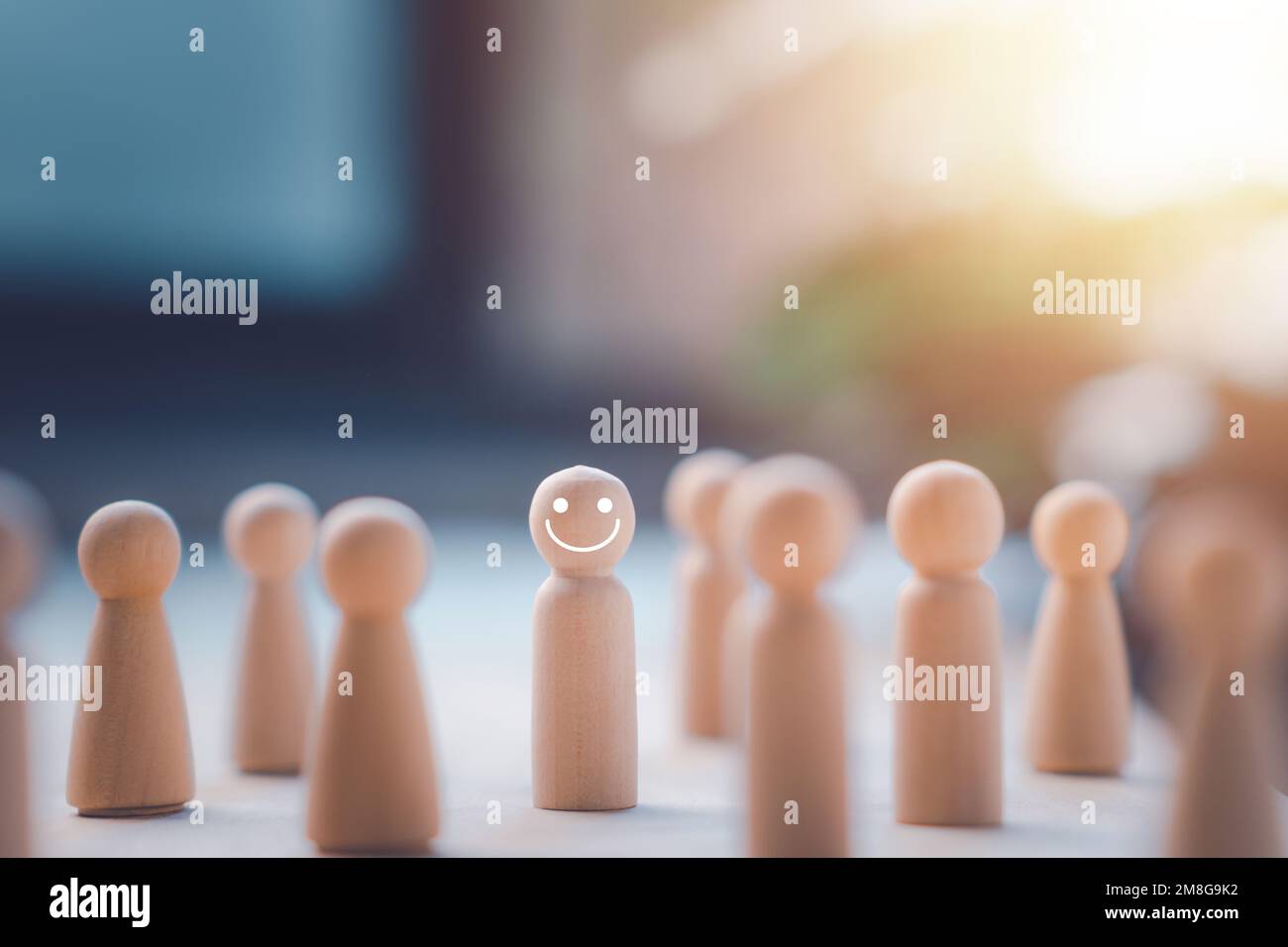 HR manager (human resources) or Employer. Wooden doll wite face smile ...