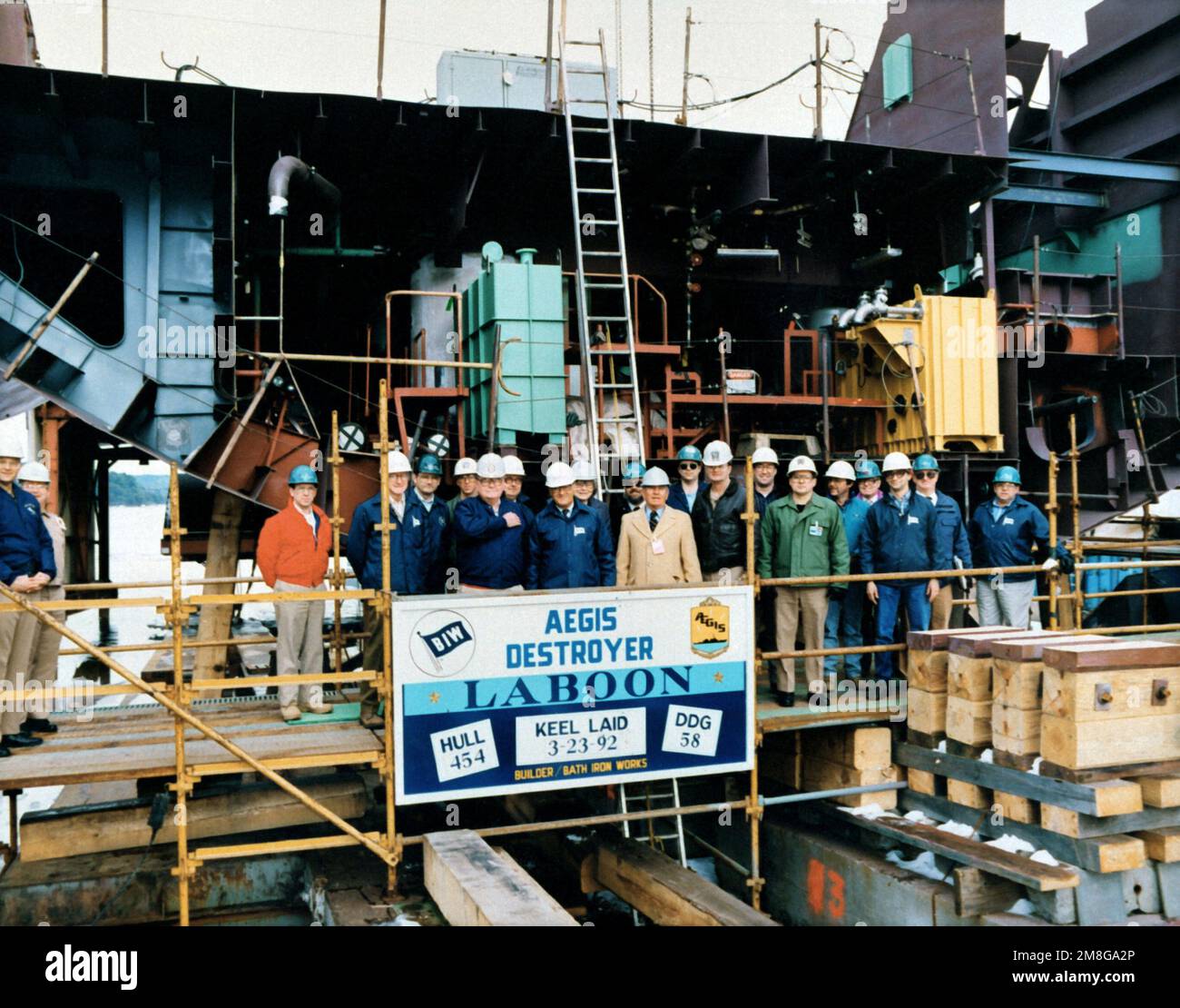 U.S. Navy representatives and officials of Bath Iron Works Corporation ...