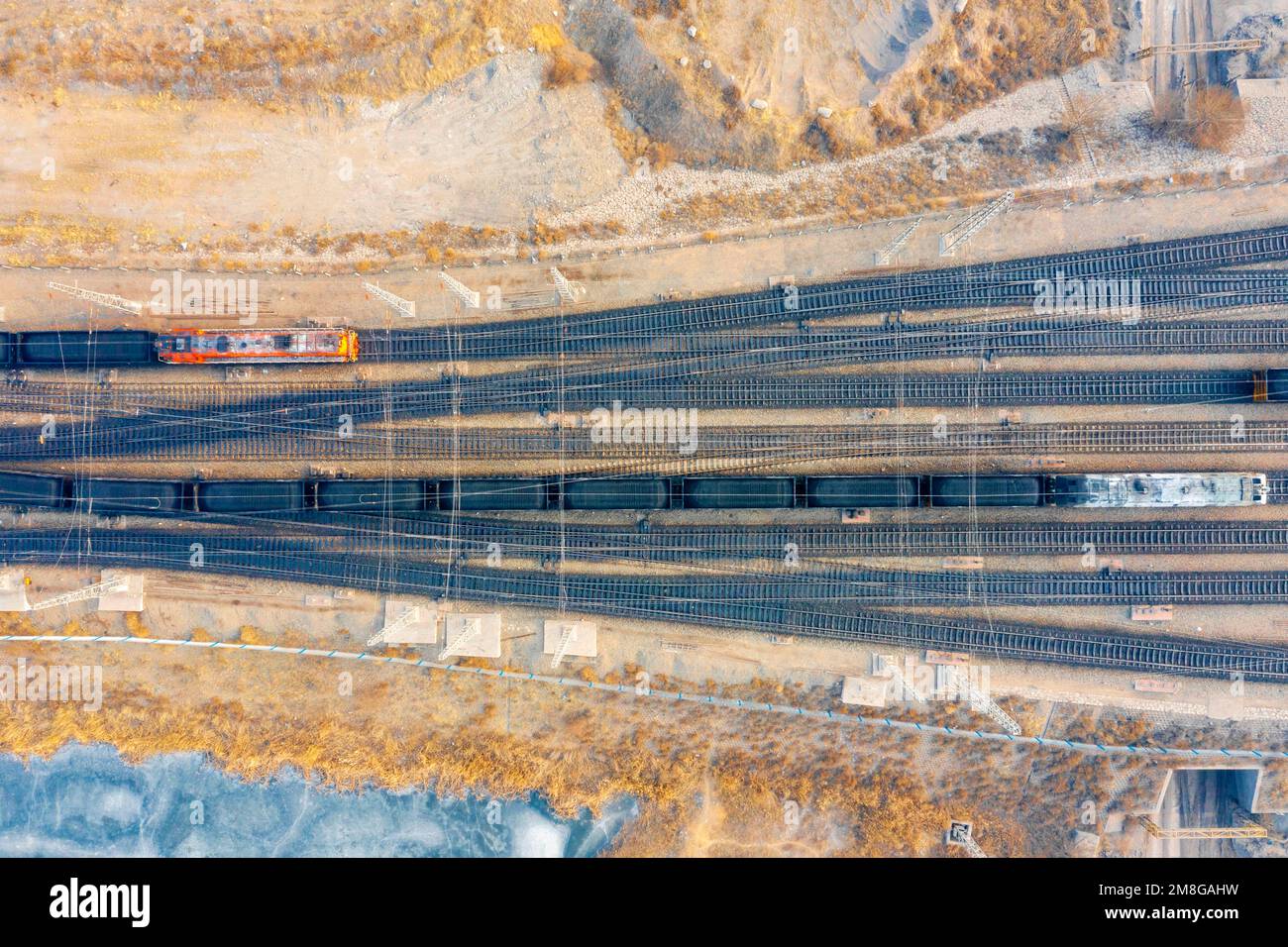 ORDOS, CHINA - JANUARY 14, 2023 - Coal trains wait to be transported at ...