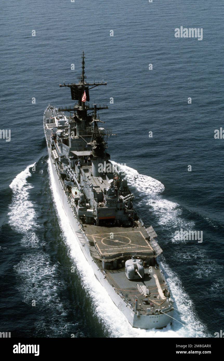 A stern view of the guided missile cruiser USS JOUETT (CG-29) after ...