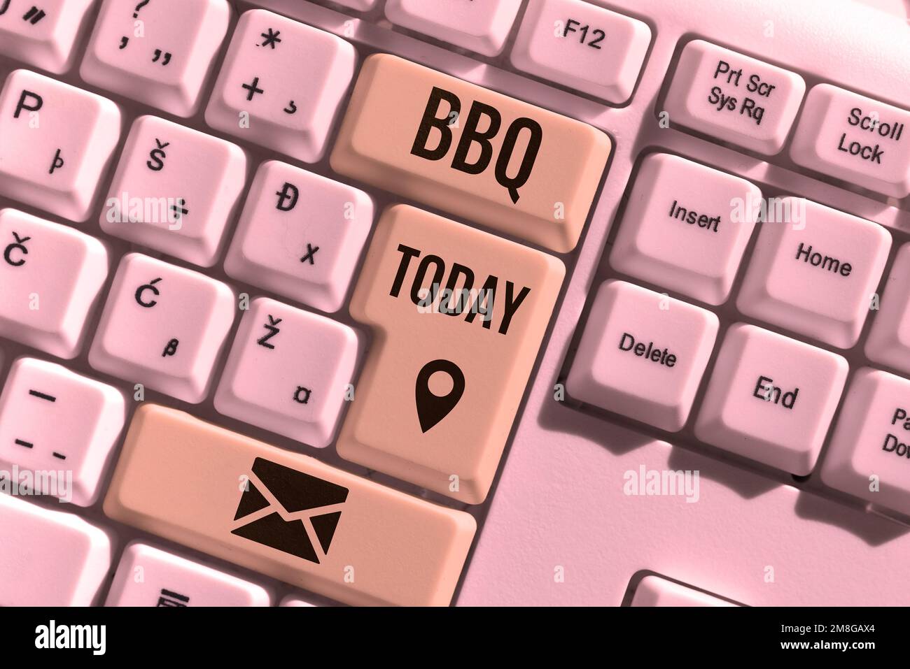 Hand writing sign Bbq, Word for usually done outdoors by smoking meat ...