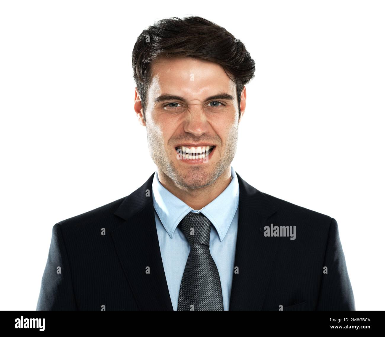 Portrait of angry man gritting teeth in business suit, frustrated and ...