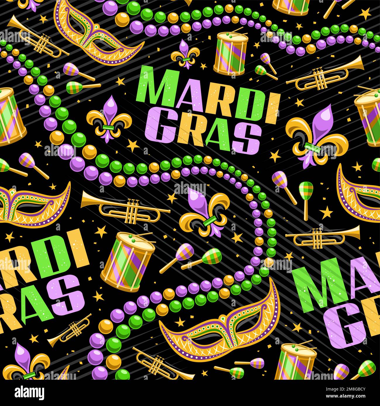 Vector Mardi Gras seamless pattern, repeat background with ...