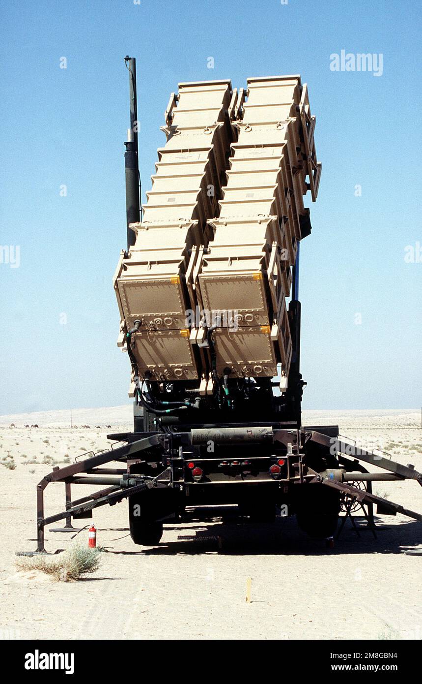 An MIM-104 Patriot tactical air defense missile launcher of Battery E ...