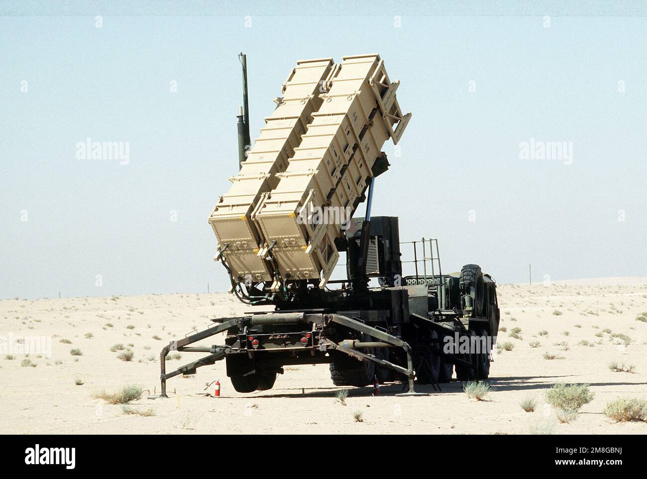 An MIM-104 Patriot tactical air defense missile launcher of Btry. E ...