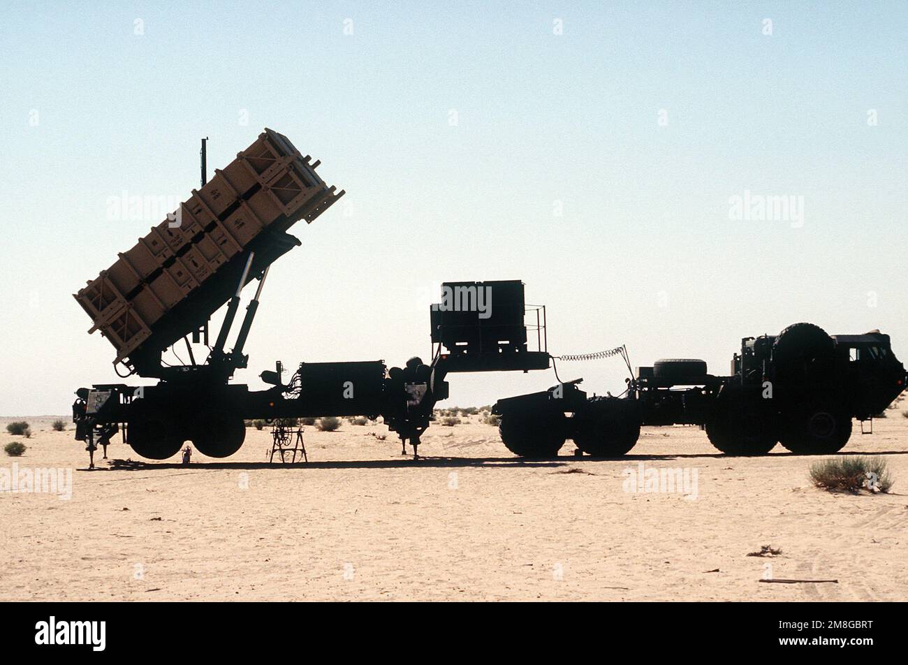An MIM-104 Patriot tactical air defense missile launcher of Btry. E ...