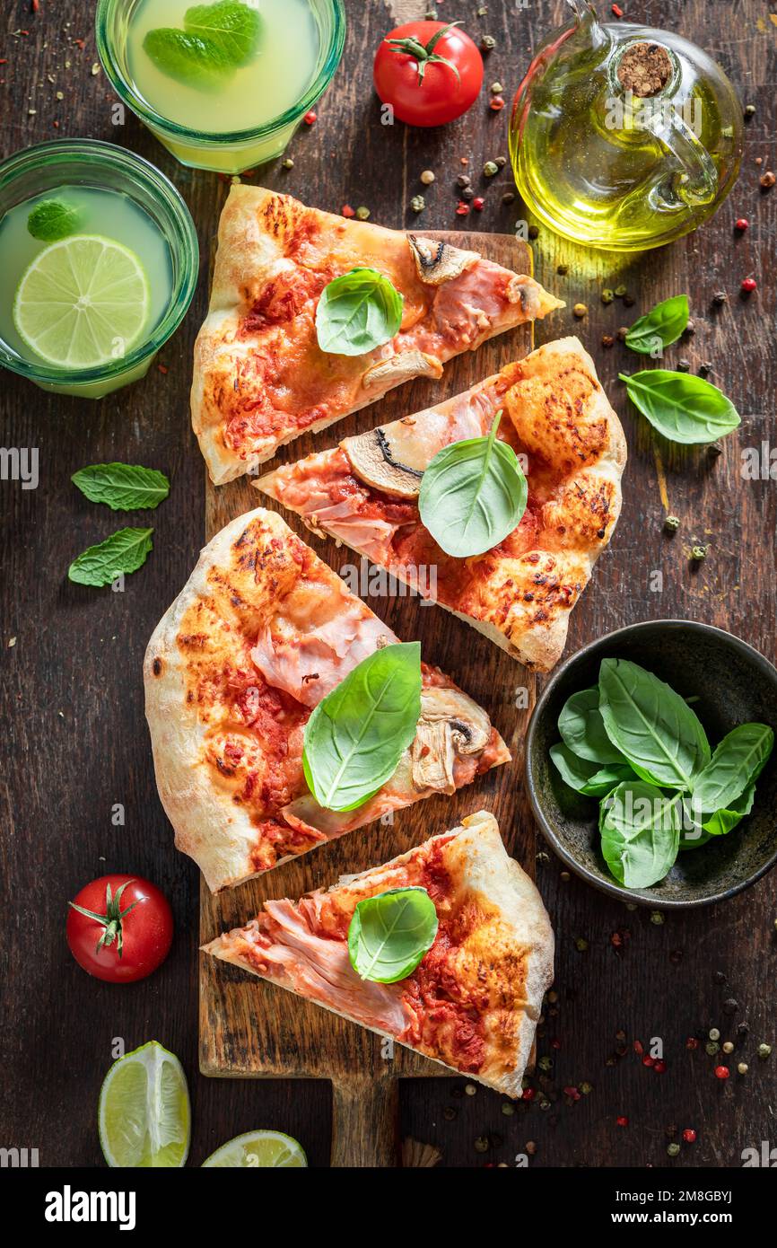 Traditional Capricciosa pizza made of ham and mushrooms. Poster for ...