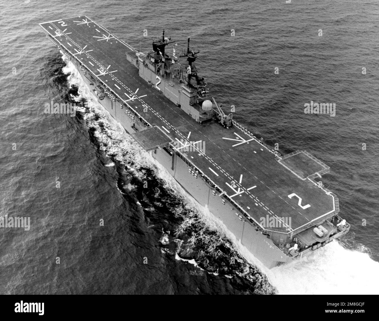 An elevated port quarter view of the amphibious assault ship ESSEX (LHD ...