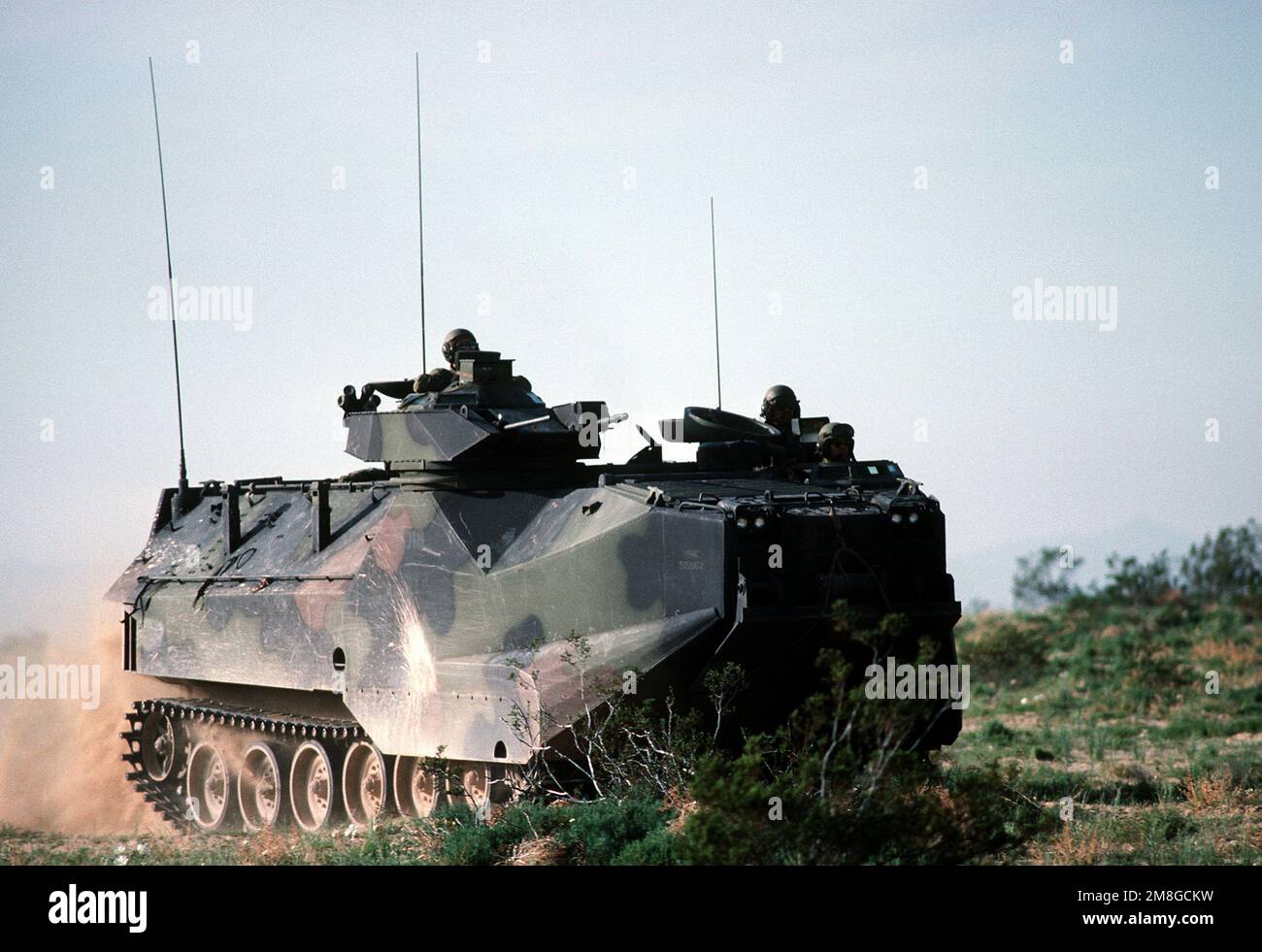 An AAVP-7A1 assault amphibian vehicle moves across the desert during an ...