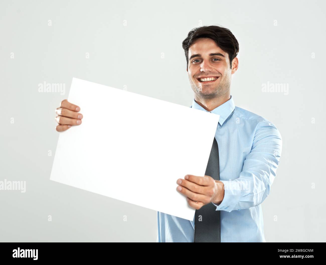 Poster mockup, presentation and portrait businessman with marketing ...