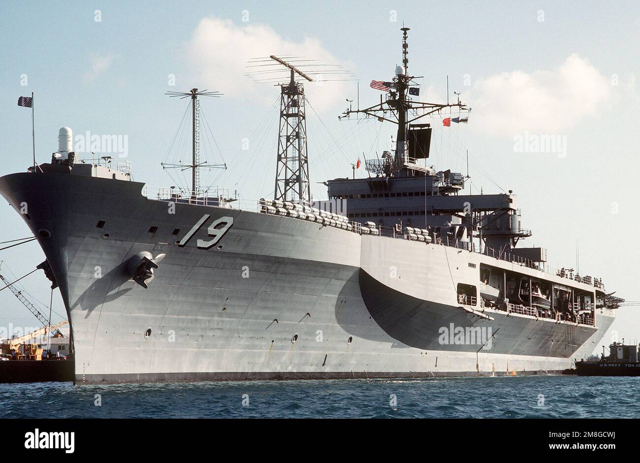 A port bow view of the amphibious command ship USS BLUE RIDGE (LCC-19 ...