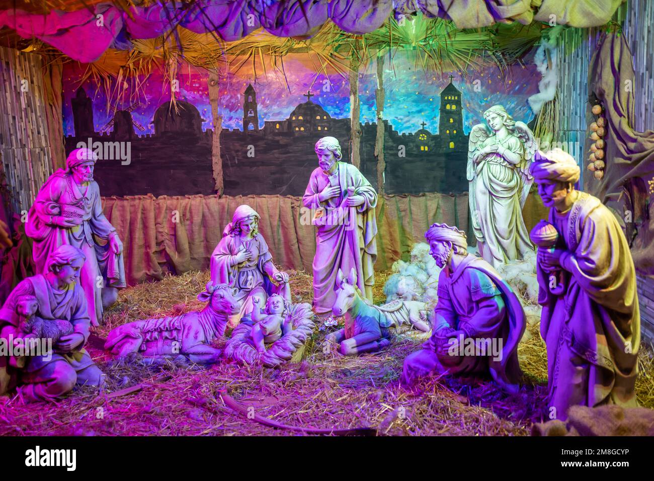 HAIFA, ISRAEL - DECEMBER 11, 2022: Christmas nativity scene in the ...