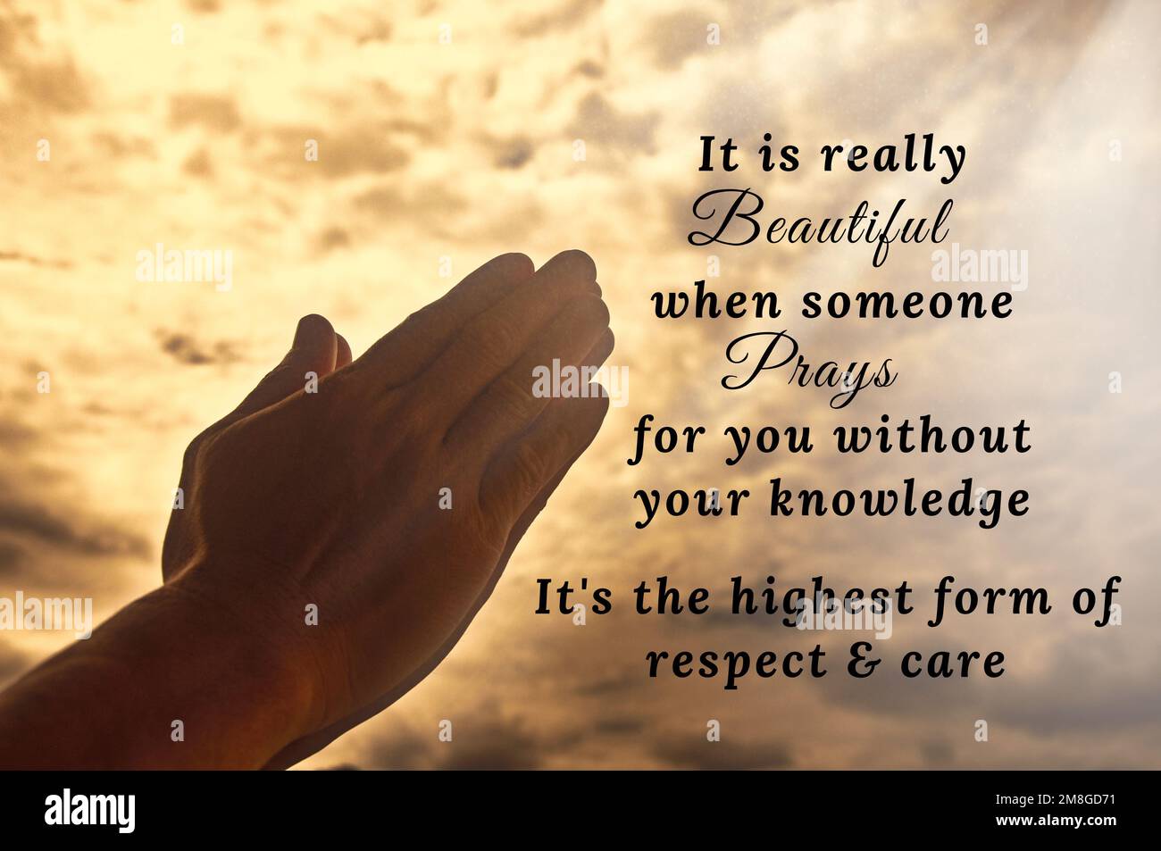 Prayer to someone text with hand praying on vintage color background ...