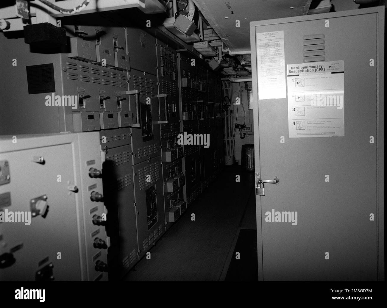 A view of the main engine room No. 1 aboard the guided missile cruiser ...