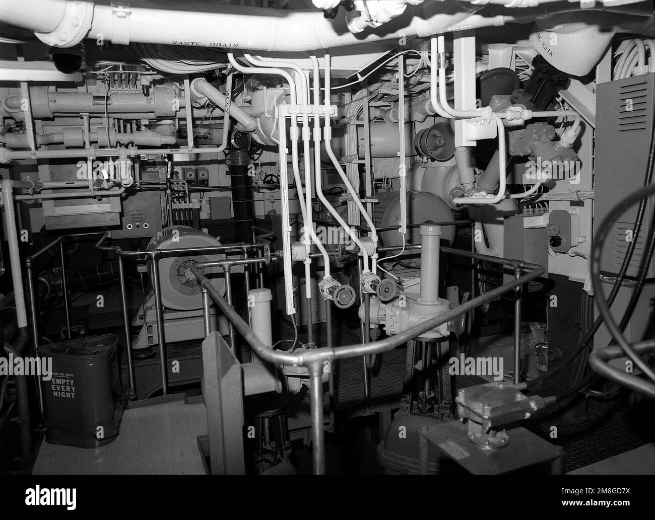 A view of the auxiliary machinery room No. 2 aboard the guided missile ...