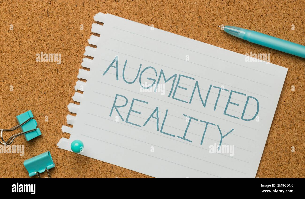 Text sign showing Augmented Reality. Business idea technology that ... Text sign showing Augmented Reality. Business idea technology that ...