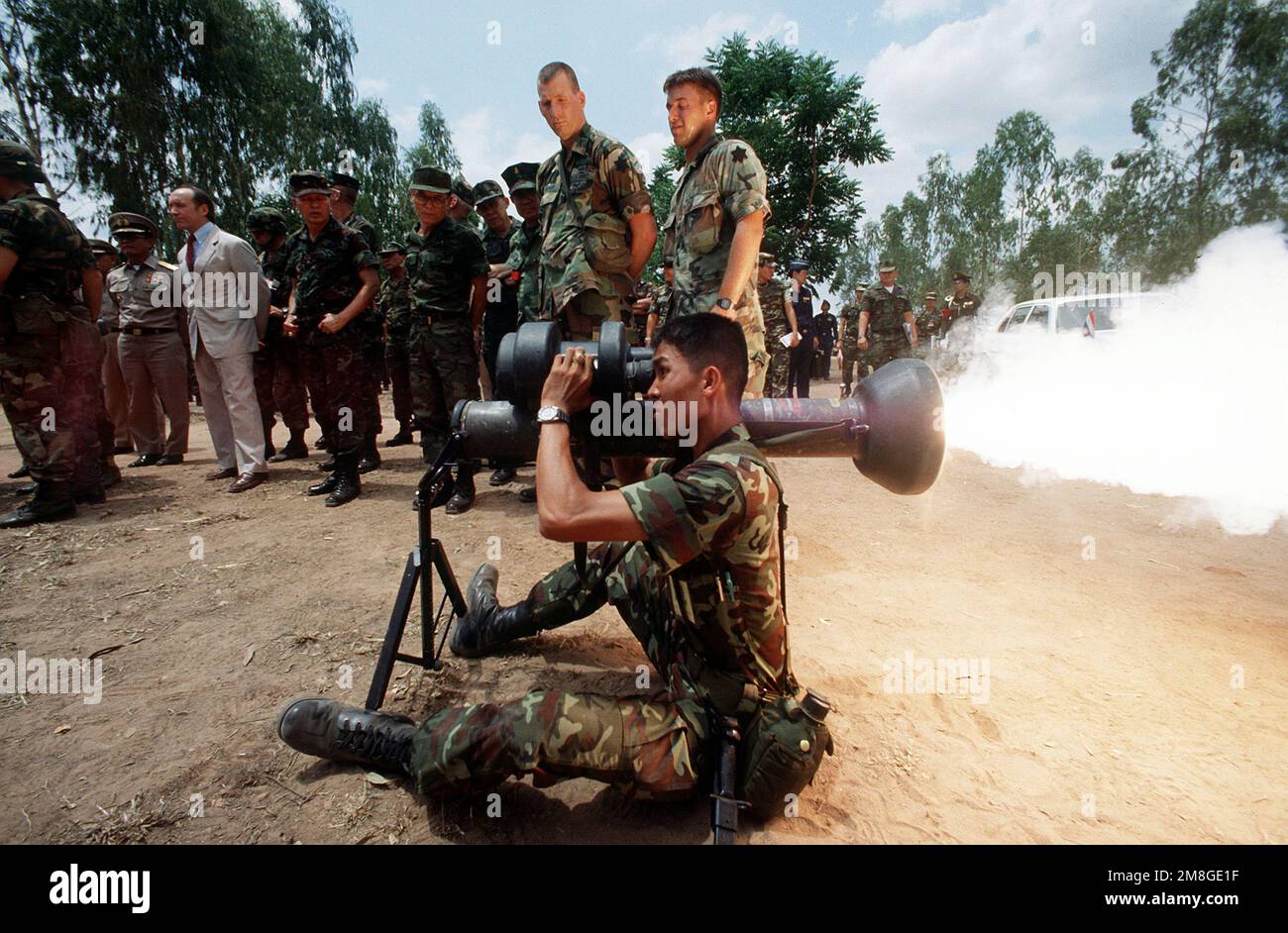 A Thai soldier fires a training version of the M-47 Dragon medium anti ...