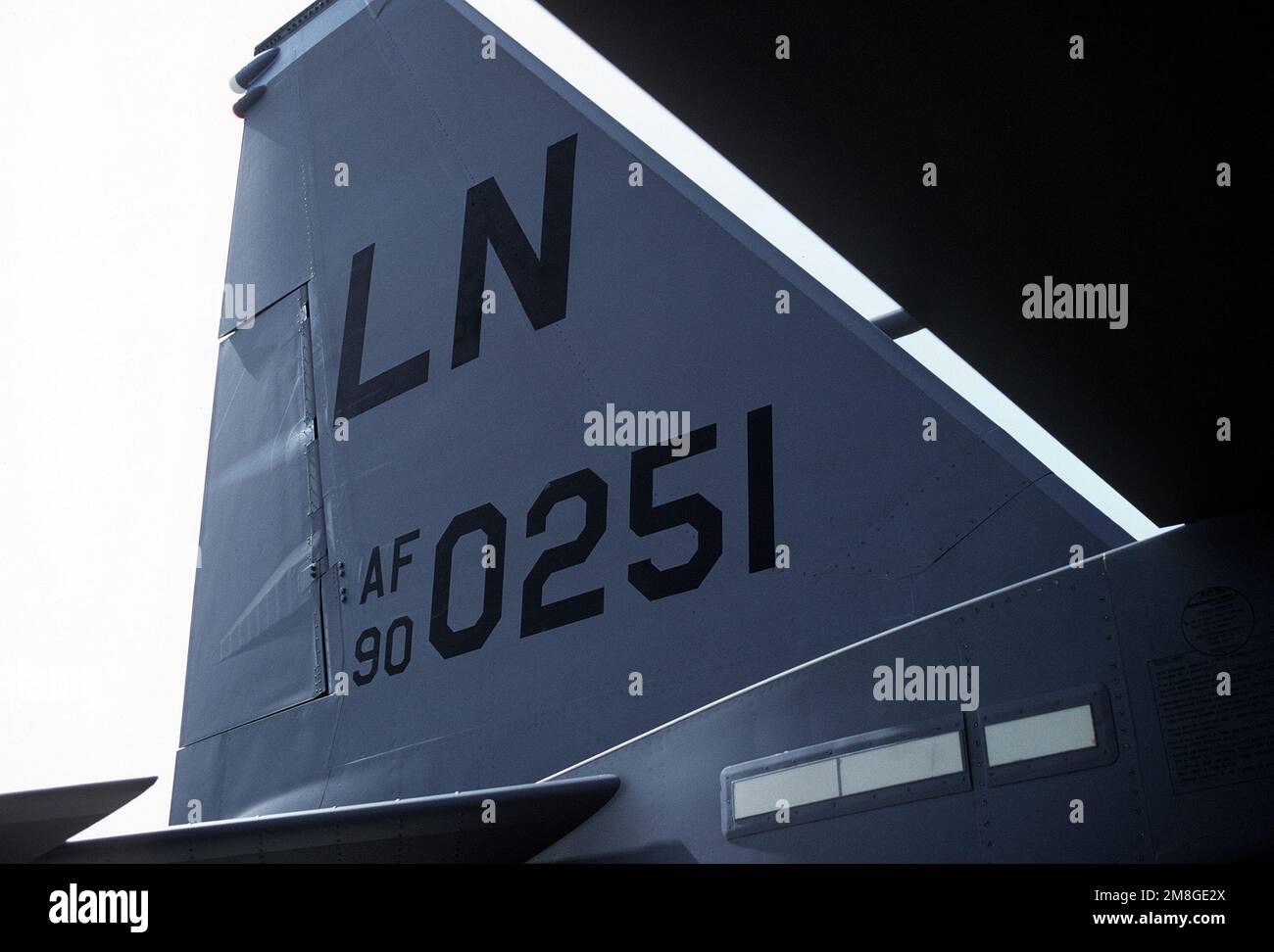 A close-up view of the tail fin of an F-15E Eagle aircraft of the 492nd ...