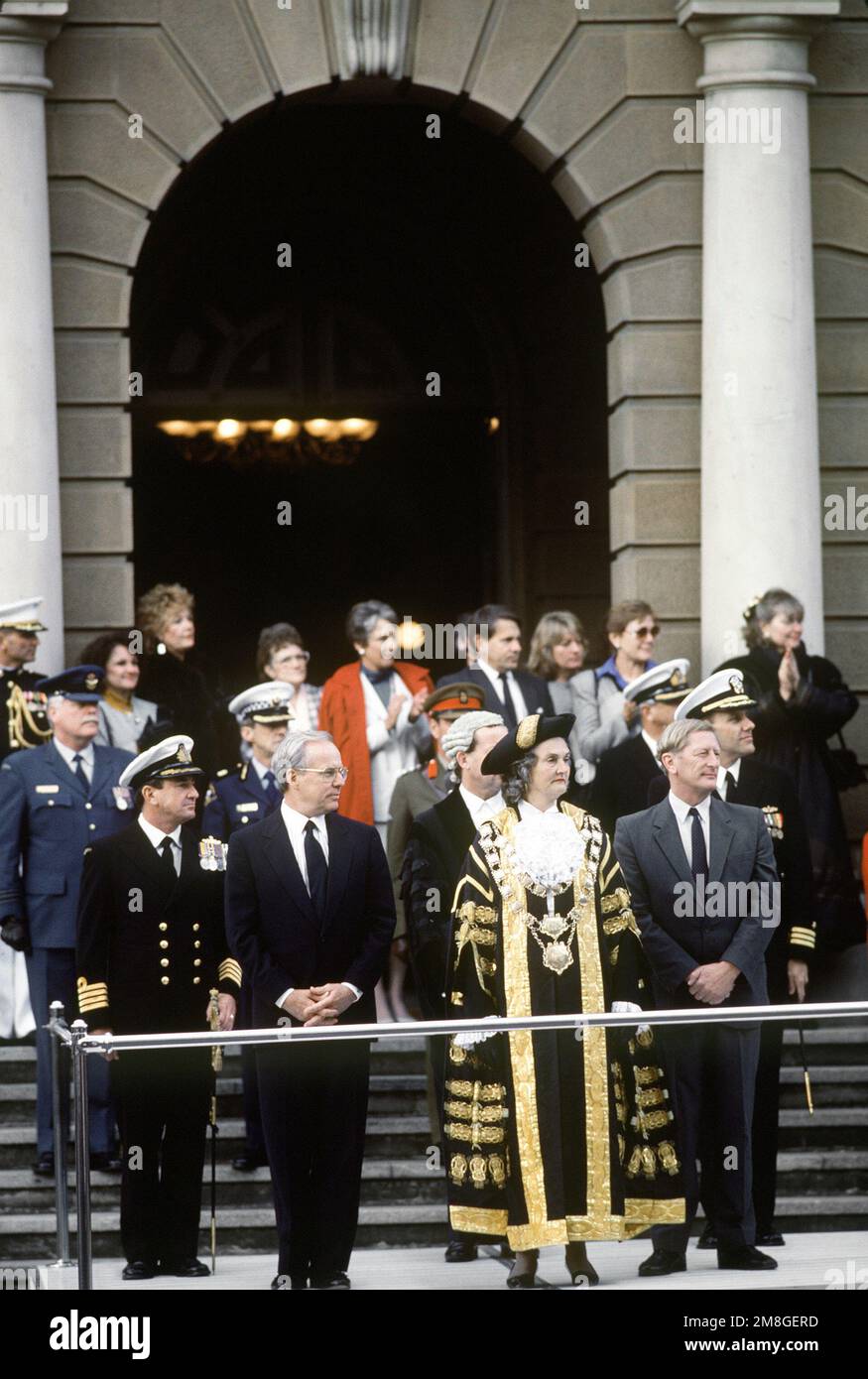 Secretary of the Navy H. Lawrence Garrett III attends a parade during ...