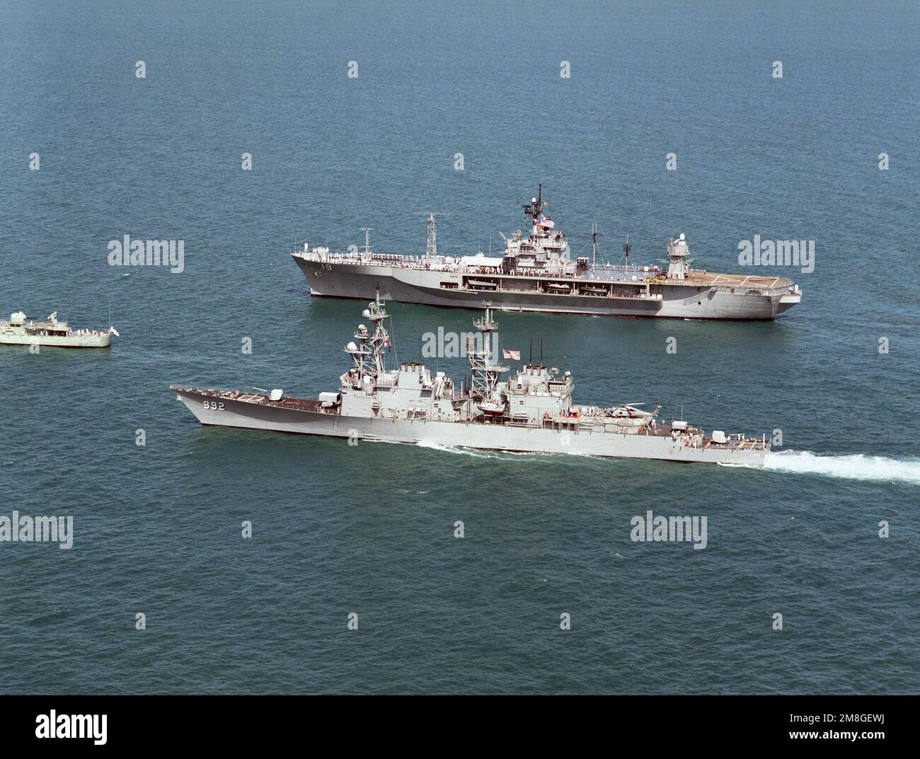 Aerial port side view of the destroyer USS FLETCHER (DD-992) and the U ...