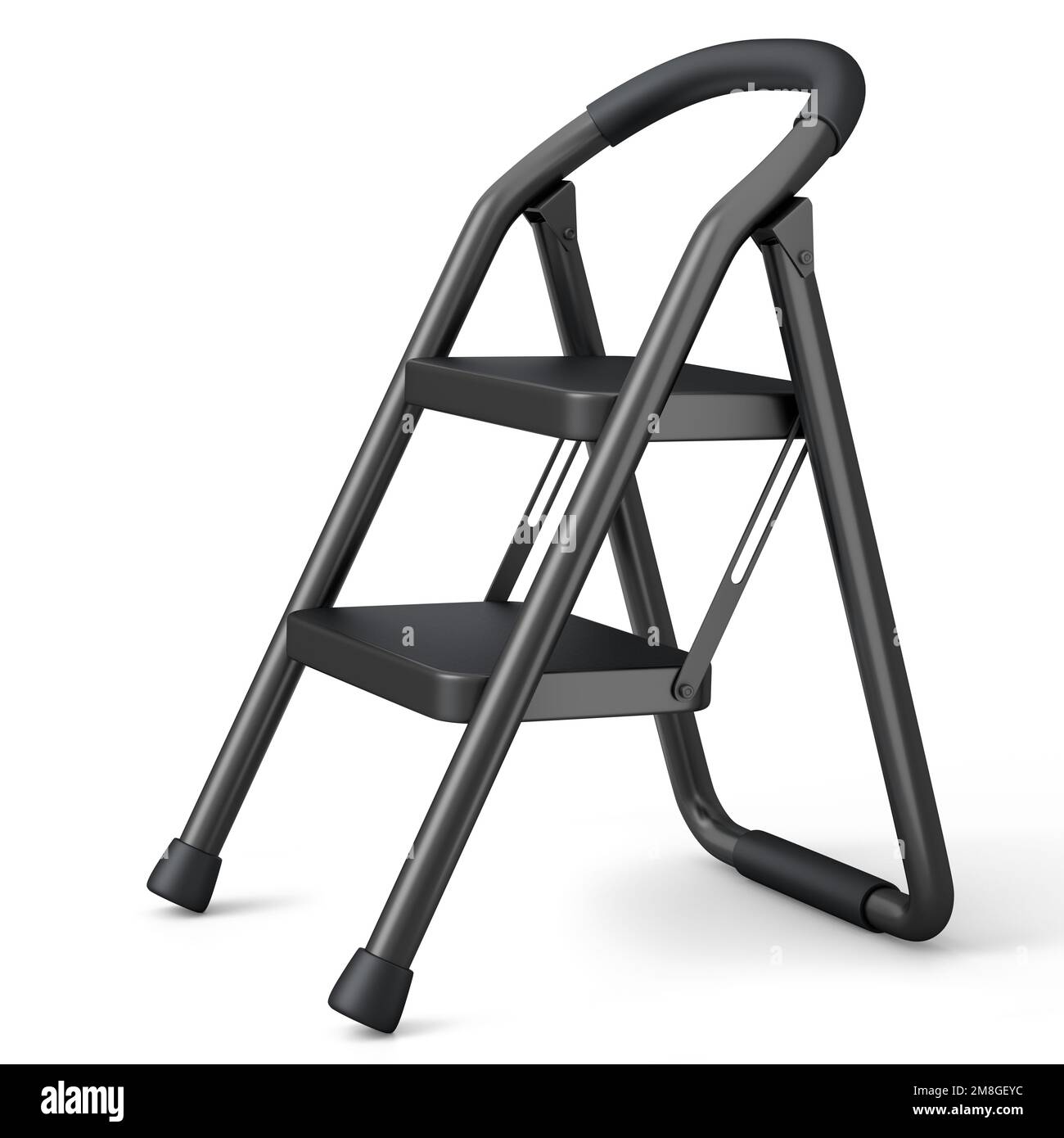 High folding ladder with steps for garden and repair work on white ...