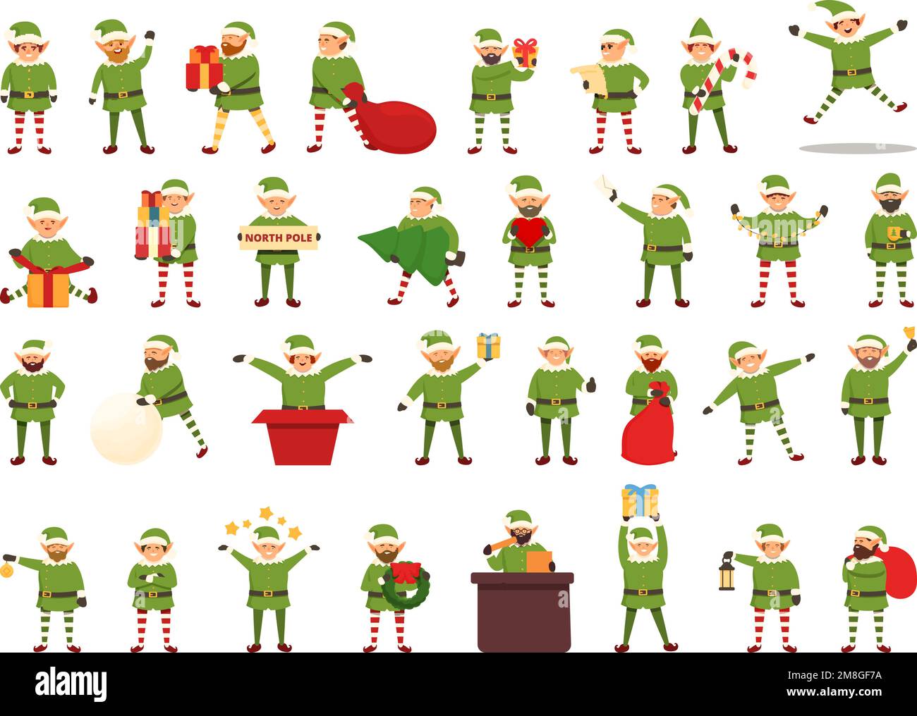 Elf icons set cartoon vector. Santa elves. Kid dwarf Stock Vector Image ...