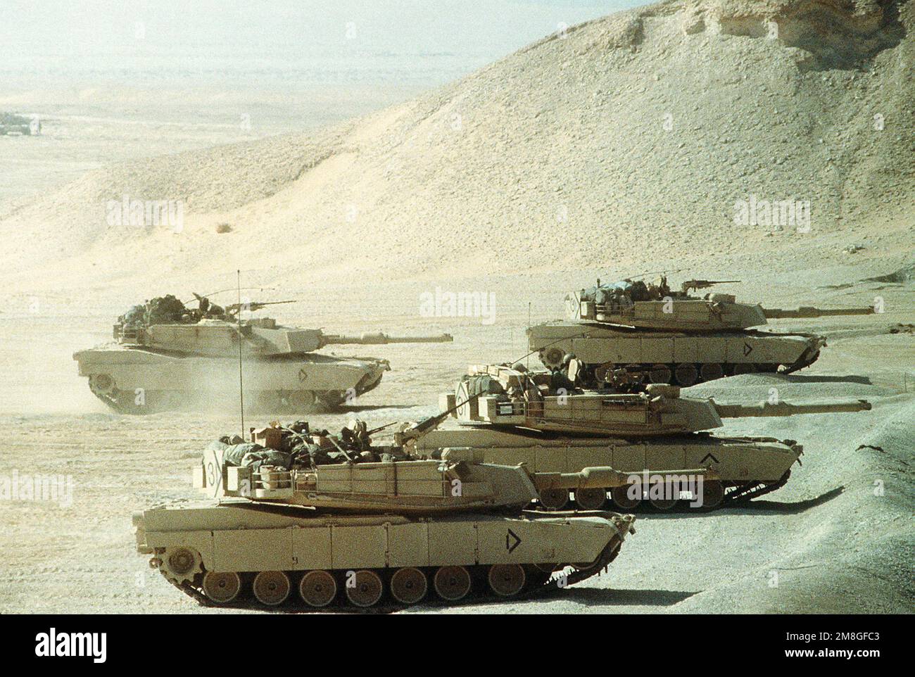 M-1A1 Abrams main battle tanks of Co. A, 3rd Bn., 32nd Armored Regt ...