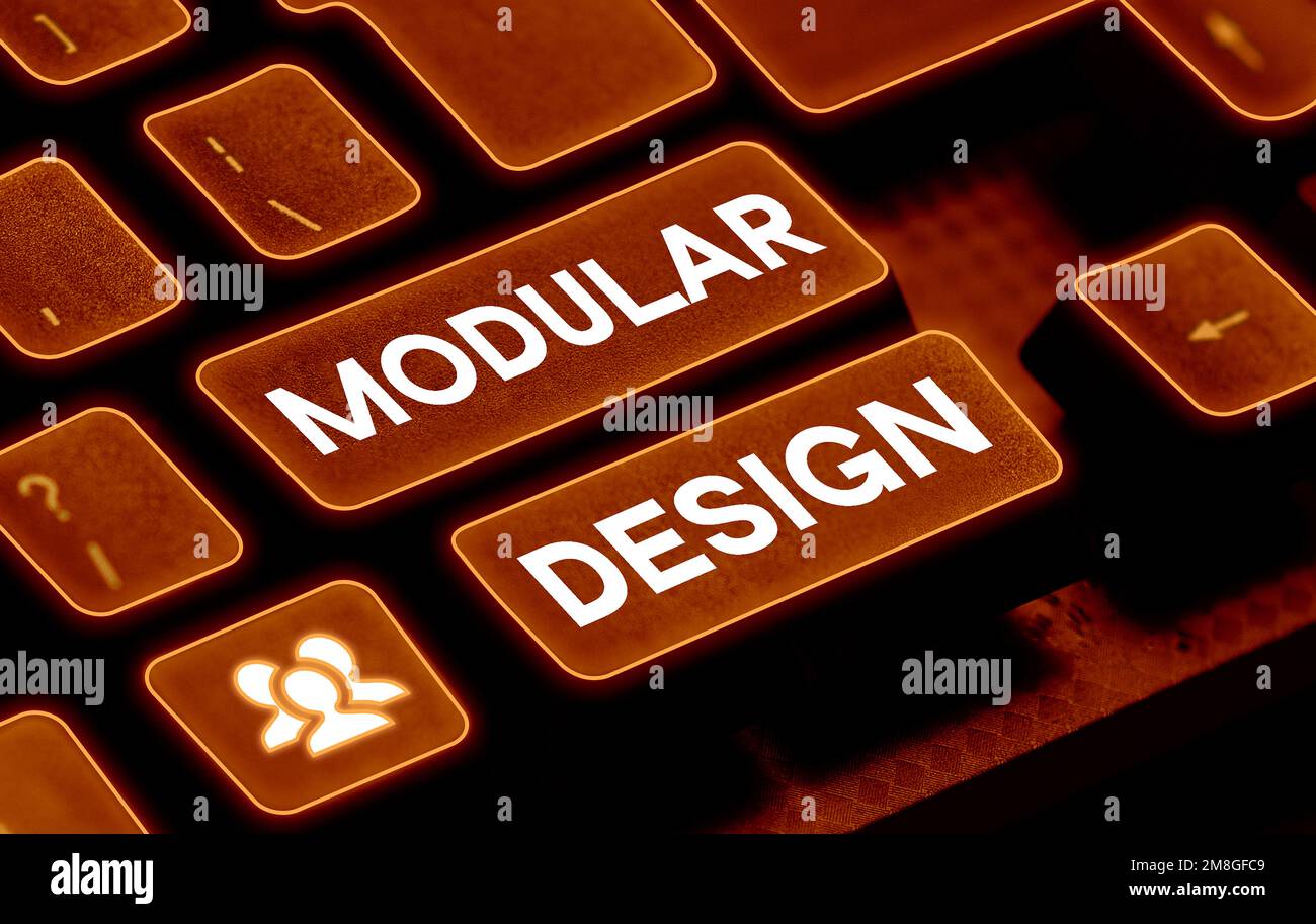 Text sign showing Modular Design. Concept meaning product designing to produce product by ...