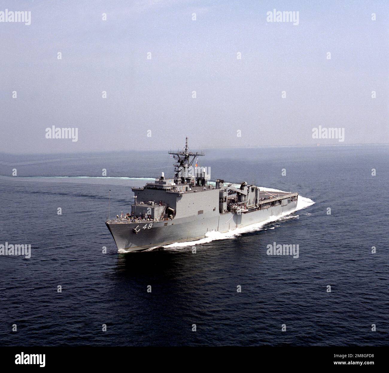 A port bow view of the dock landing ship ASHLAND (LSD-48) executing a ...