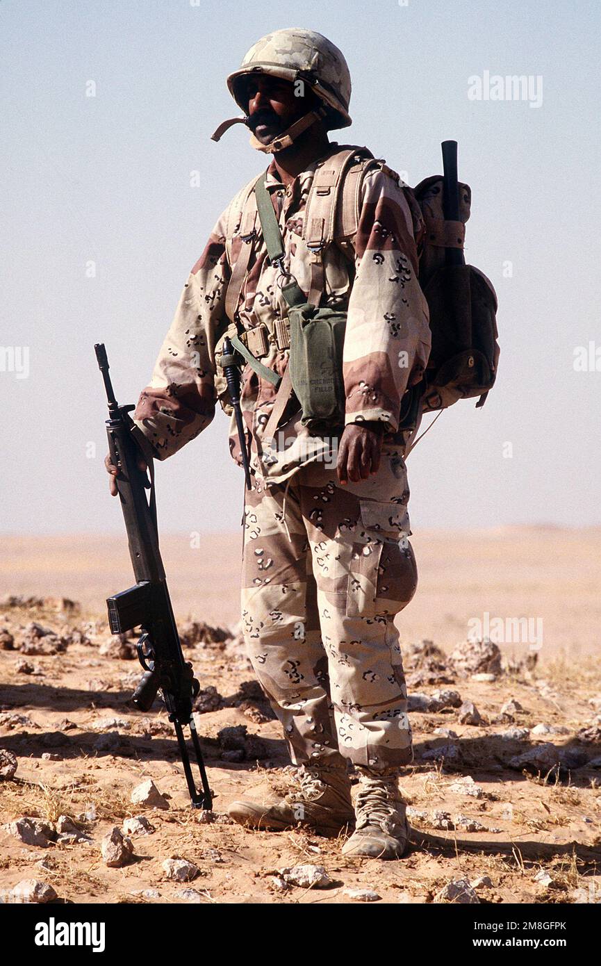 A Saudi Arabian soldier armed with a German 5.56mm Heckler and Koch HK ...