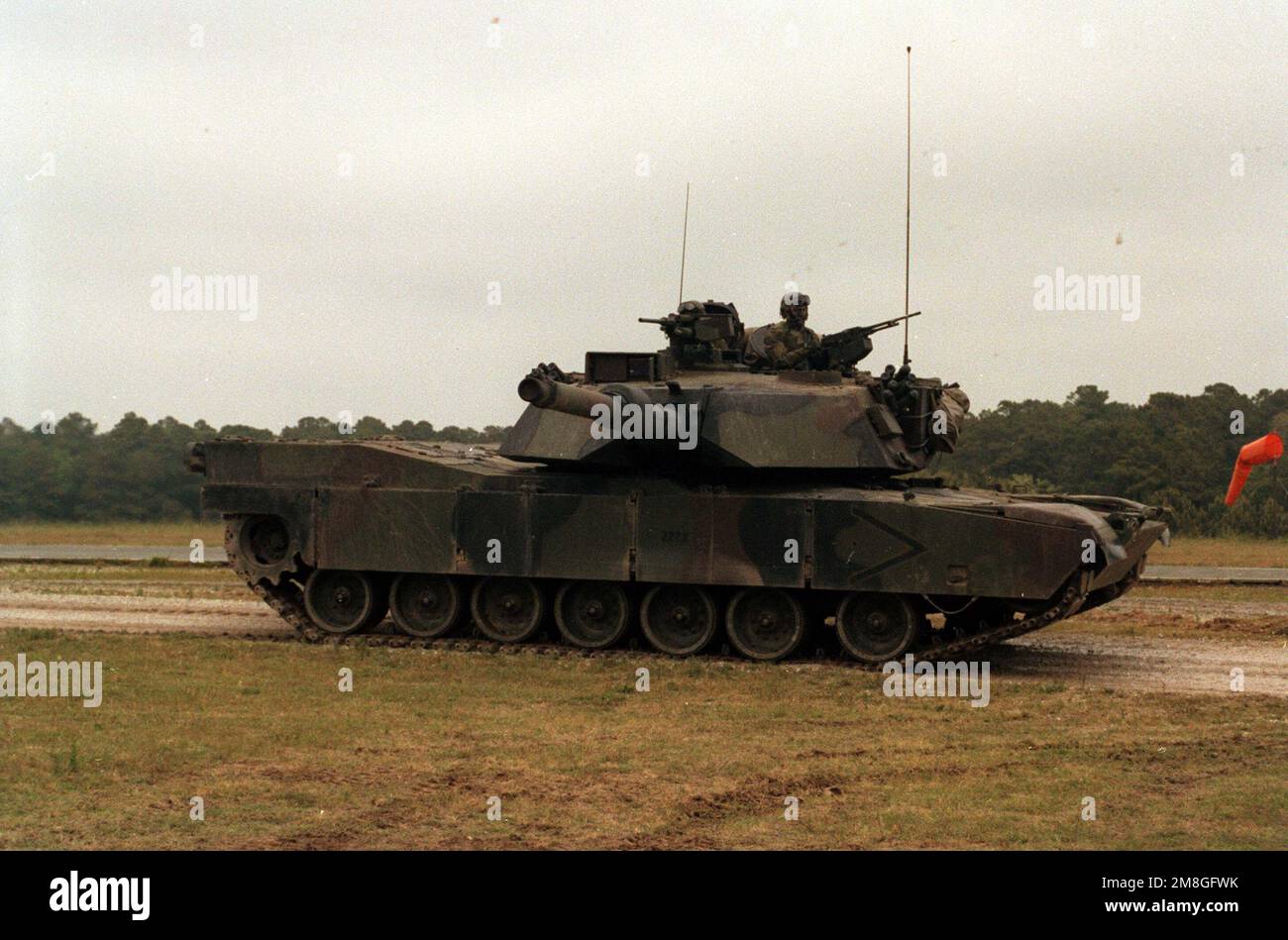 Side view of a M1A1 tank on display at landing zone Bluebird. Subject ...