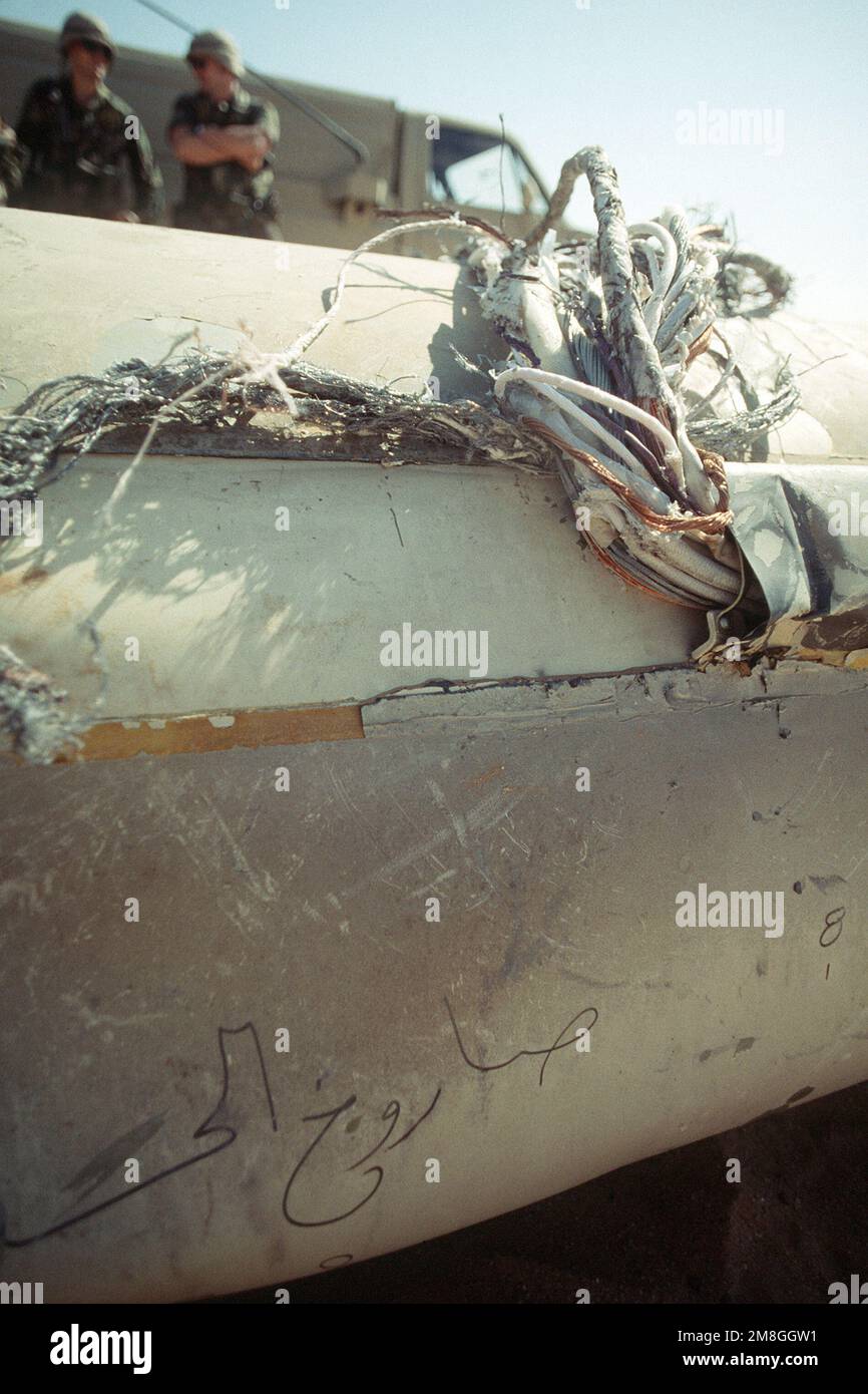 A view of wiring on the side of a Scud missile shot down by an MIM-104 ...