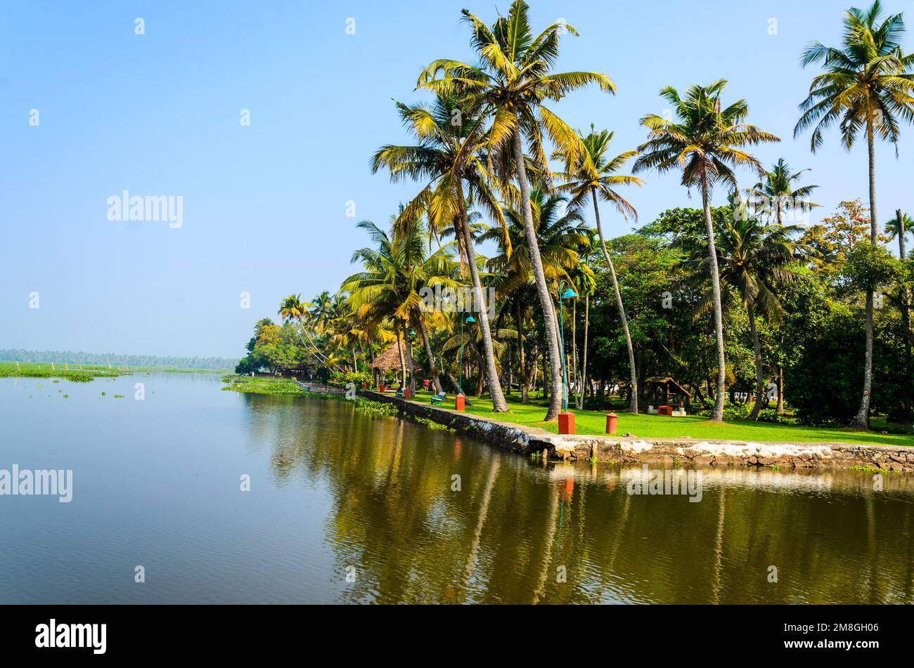 A scenic view from Kumarakom Backwater, in Kerala, India Stock Photo ...