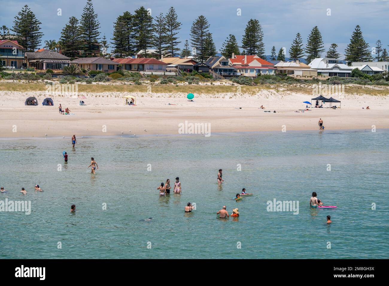 14 January View of beachgoers, Grange Beach, (using tilt shift method ...