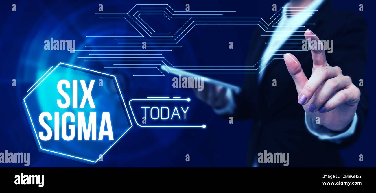 Hand writing sign Six Sigma, Word Written on management techniques to ...