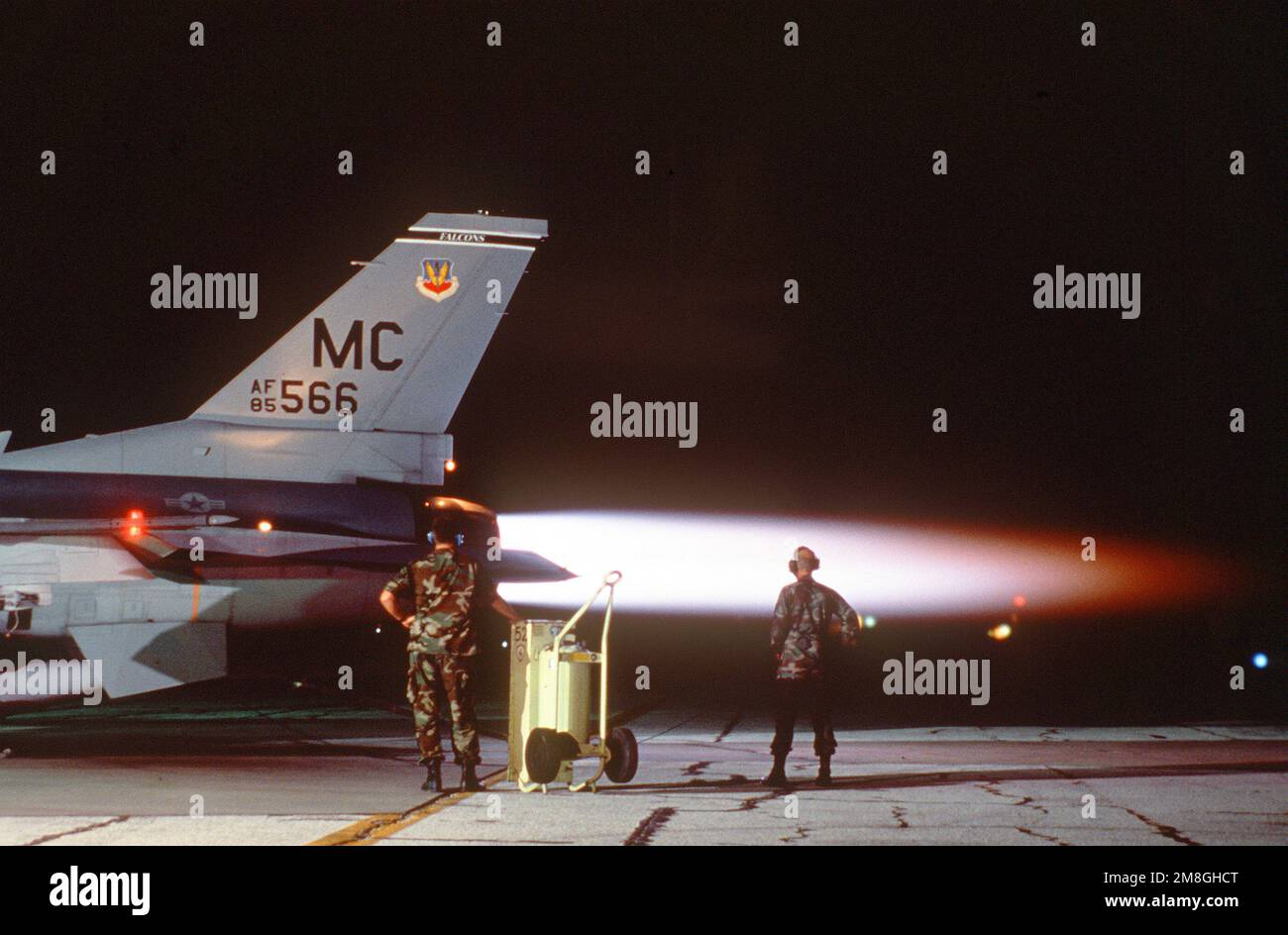 An F-16C Fighting Falcon aircraft of the 72nd Fighter Squadron shoots ...