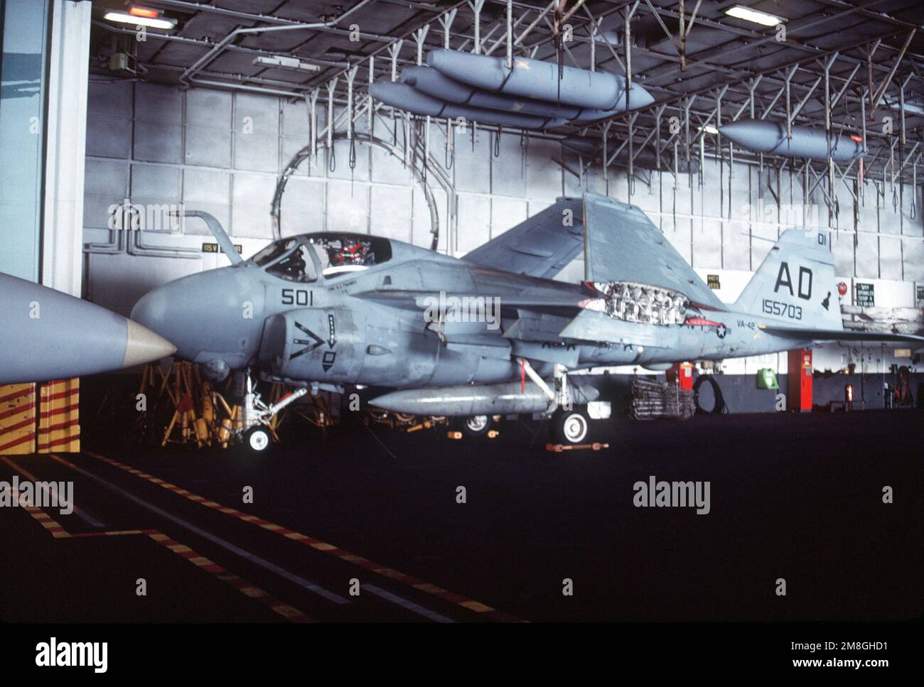 An Attack Squadron 42 (VA-42) A-6E Intruder aircraft is parked in the ...