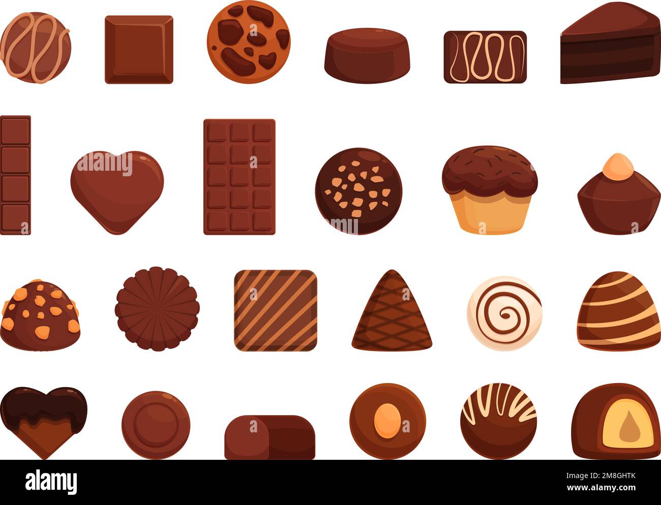 Chocolate Day icons set cartoon vector. Candy shape. Love bar Stock ...