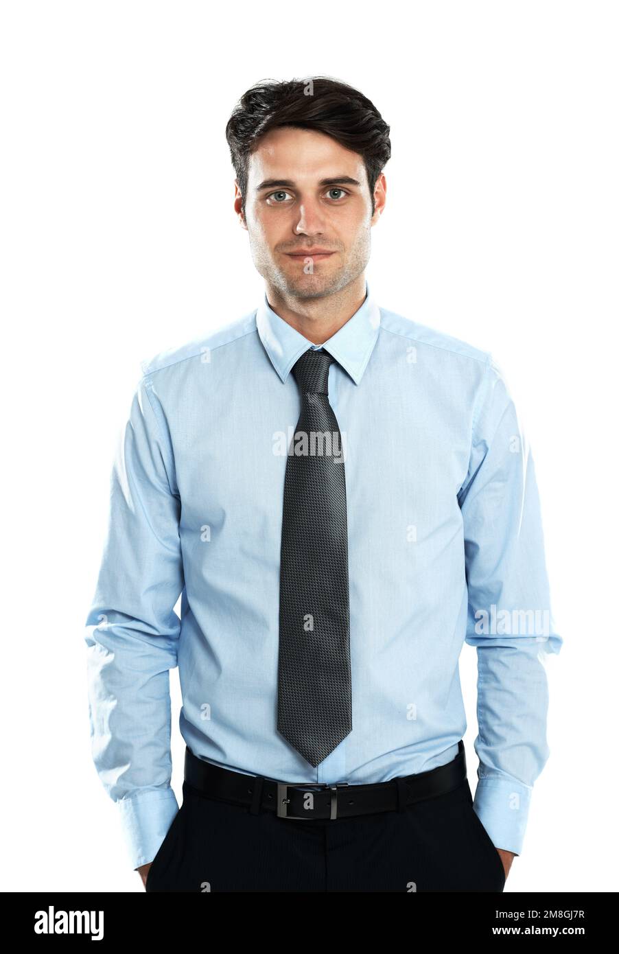 Portrait, leader and businessman in studio with vision for future while ...