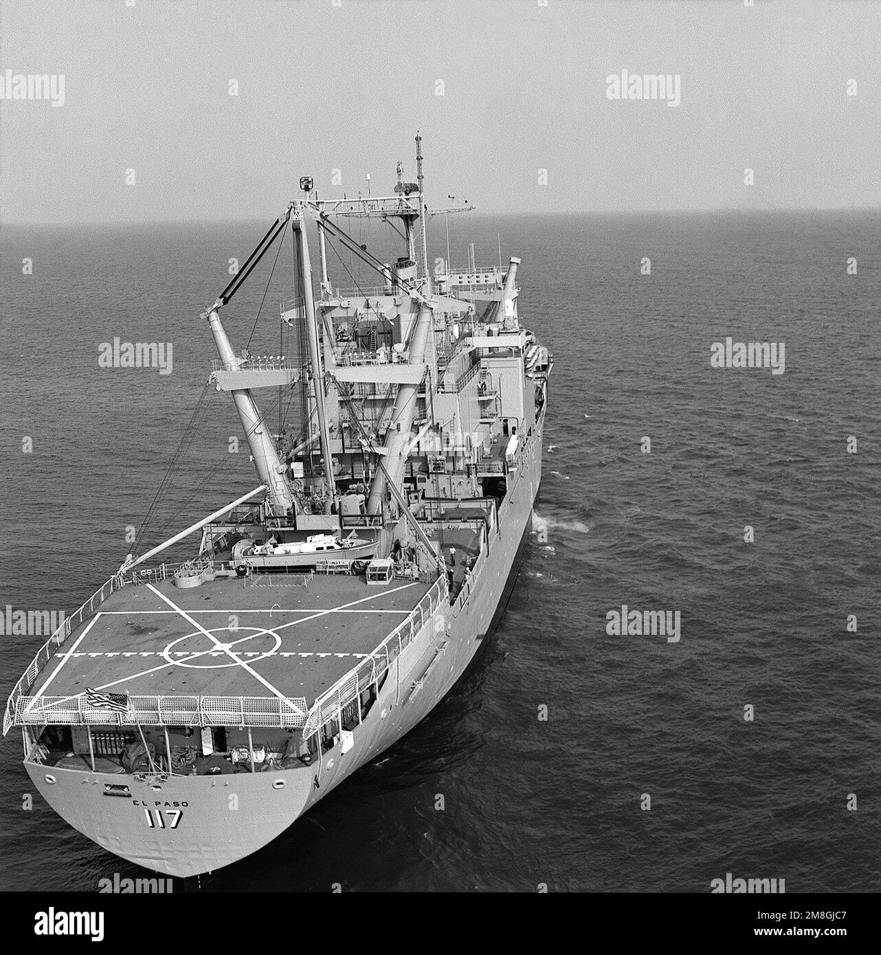 A stern view of the amphibious cargo ship USS EL PASO (LKA-117) at ...
