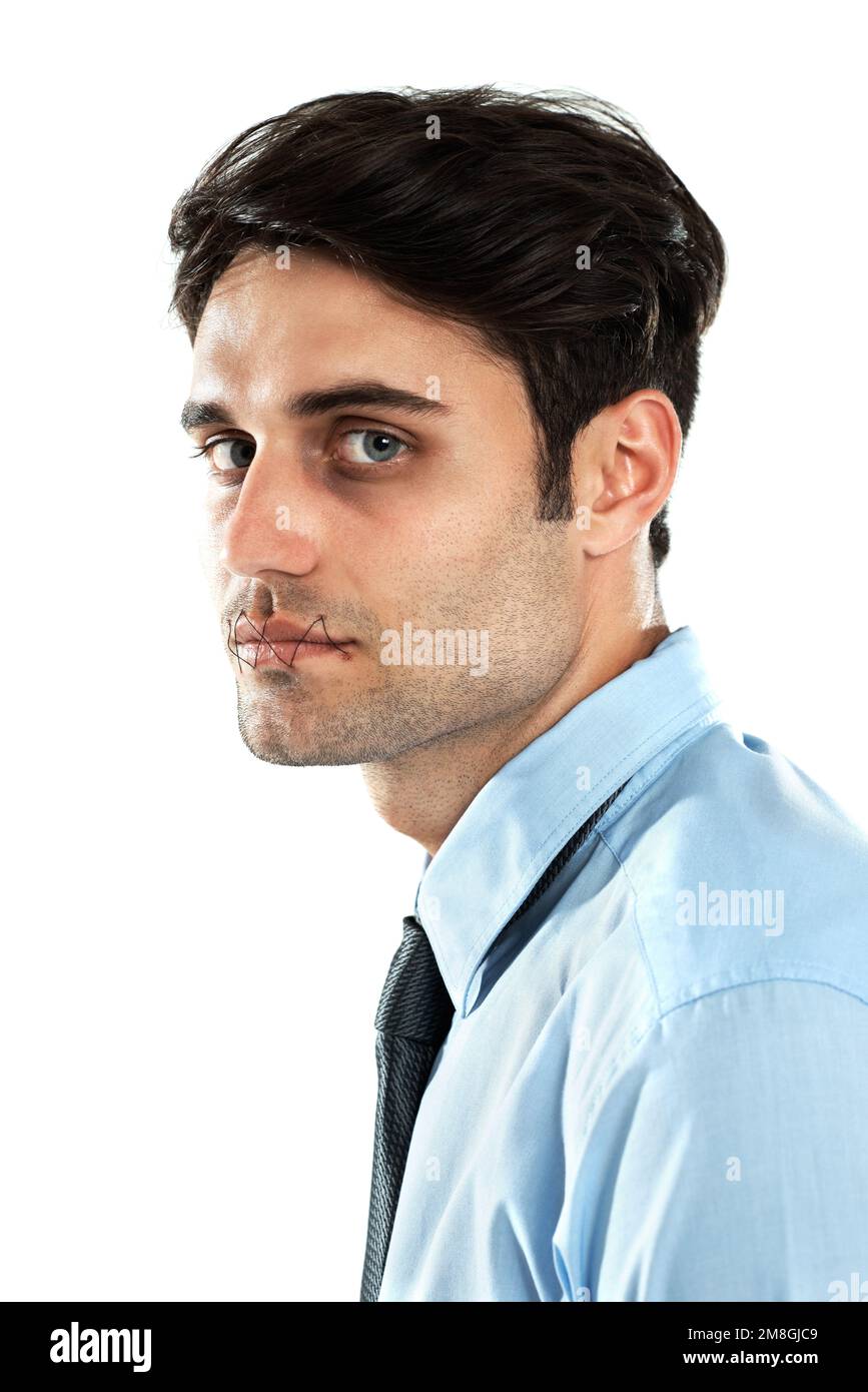 Mental health, silence and censored man, victim of abuse or bullying at ...
