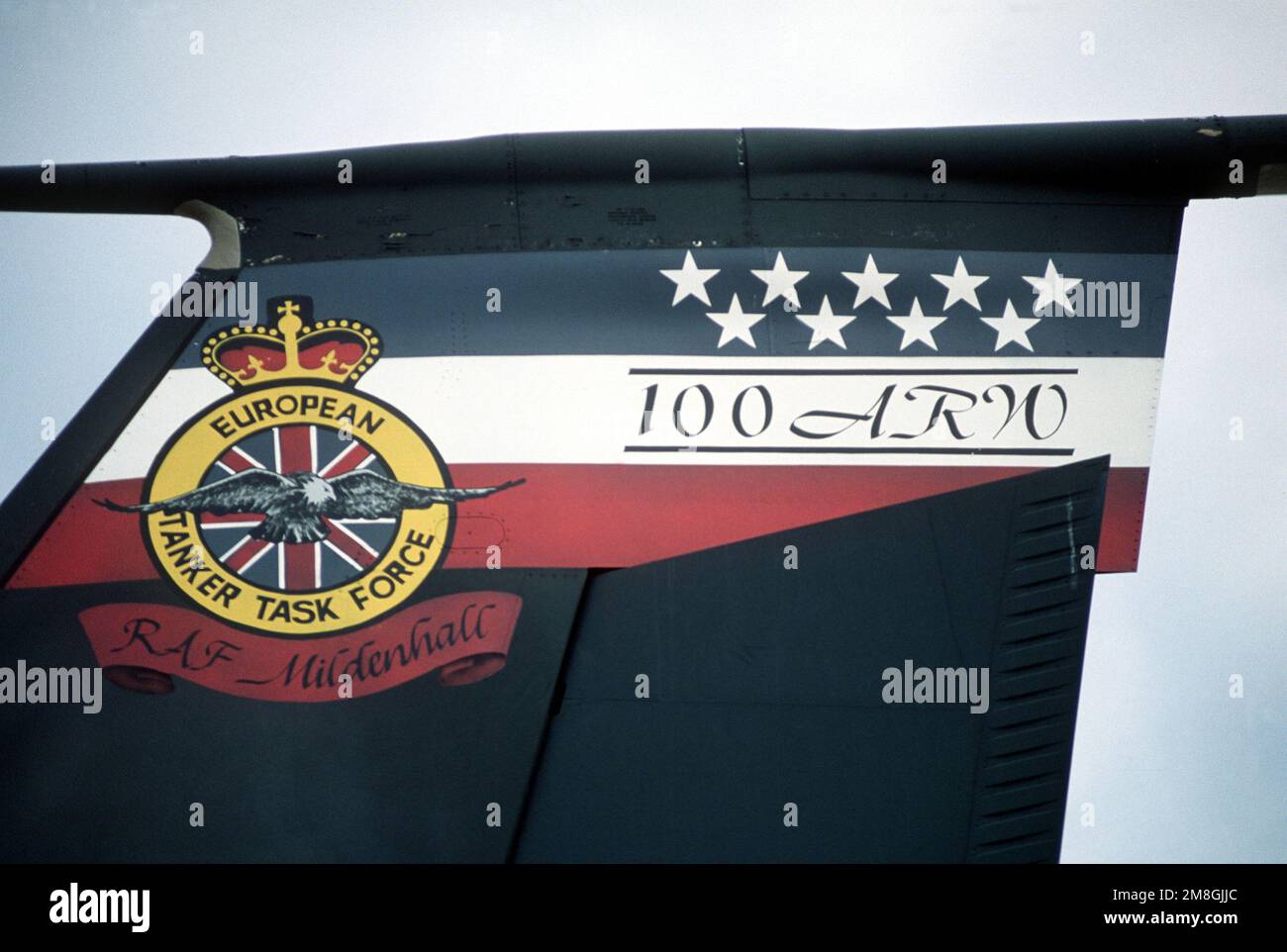 Tail flash of a KG-135 Stratotanker from the 100th Air Refueling Wing ...