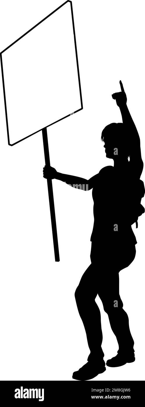 Protest Rally March Picket Sign Silhouette Person Stock Vector Image ...