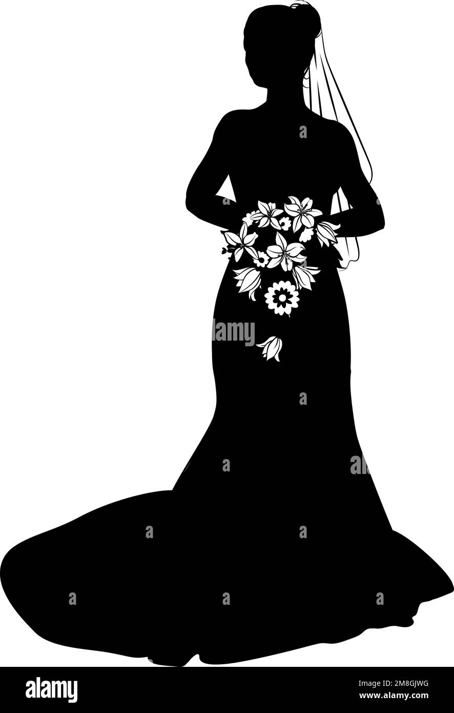Bride Bridal Wedding Dress Silhouette Woman Design Stock Vector Image ...