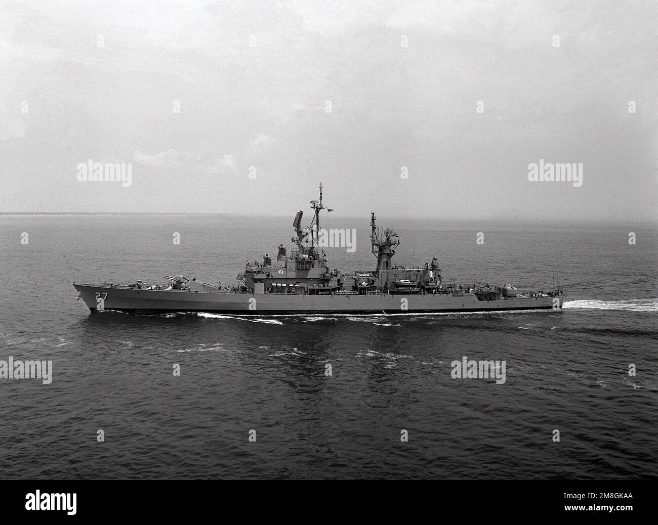 A port beam view of the guided missile cruiser USS JOSEPHUS DANIELS (CG ...
