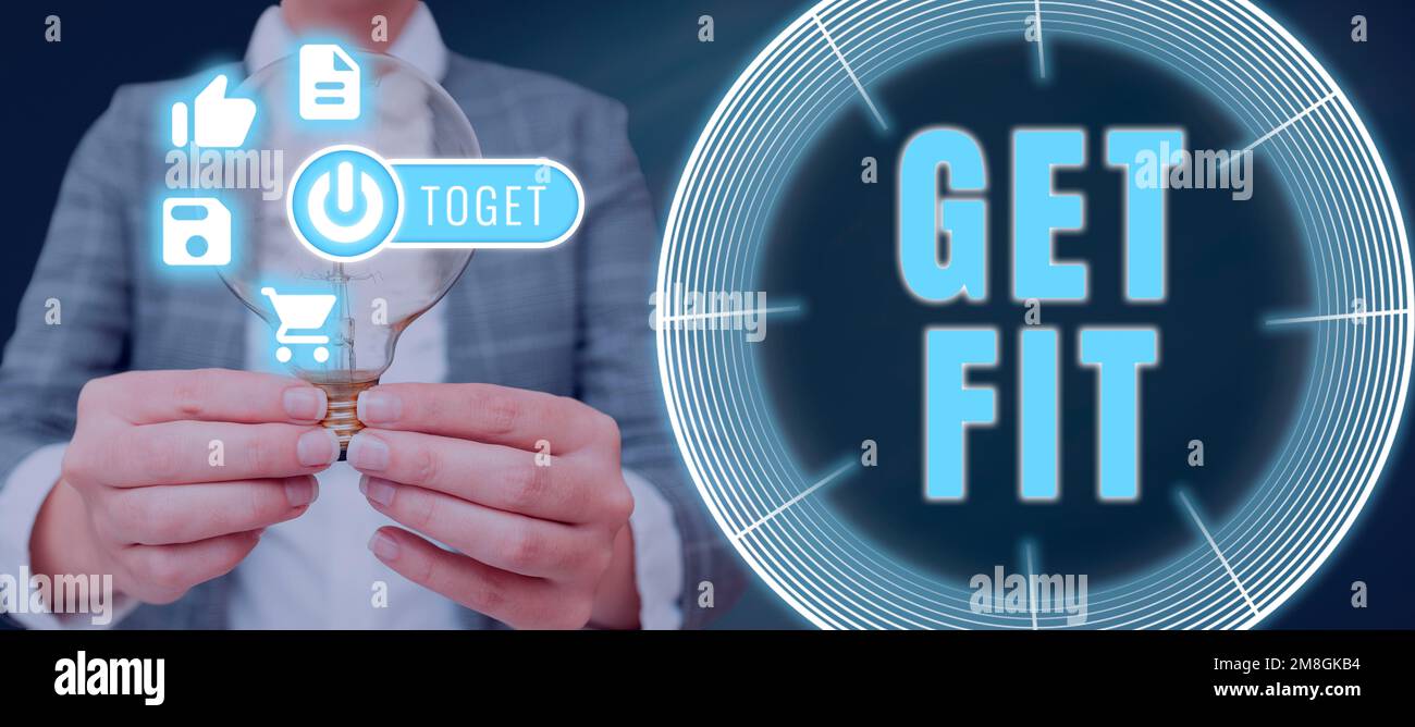 Text caption presenting Get Fit. Word Written on right size or shape ...