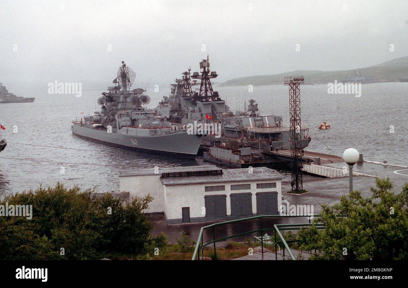 A Kresta II guided missile cruiser and a Udaloy class destroyer are ...